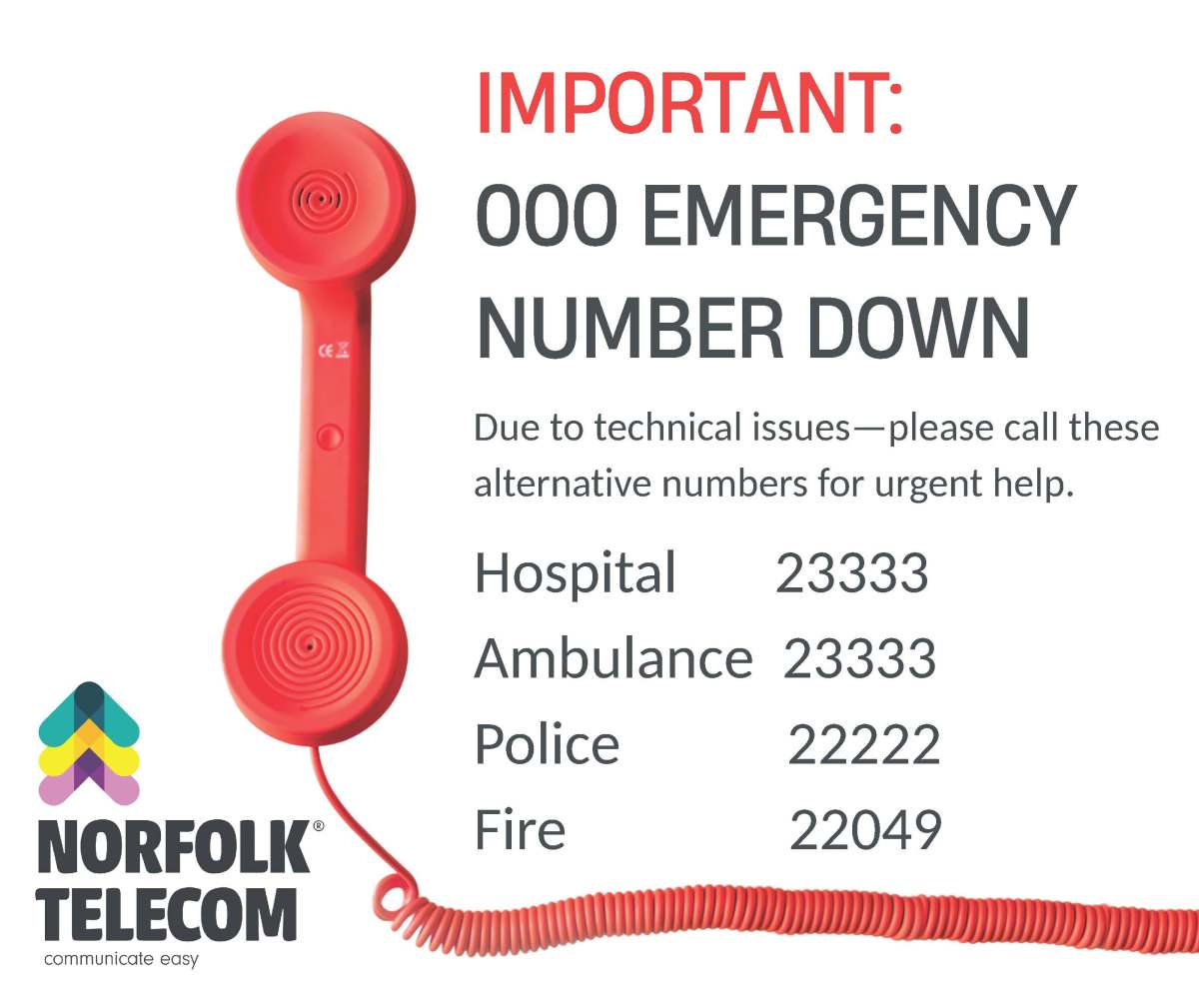 Important: 000 Emergency Number down advised on 30 May 2025 – Norfolk ...
